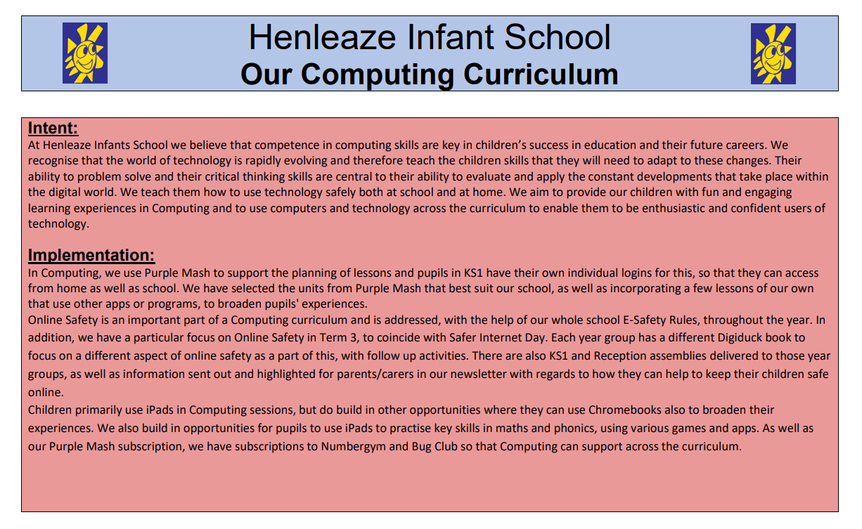 Computing – Henleaze Infant School